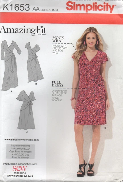 SIMPLICITY SEWING PATTERN 1653 Amazing Fit Dress Mock Wrap Size 10 - 18 ...