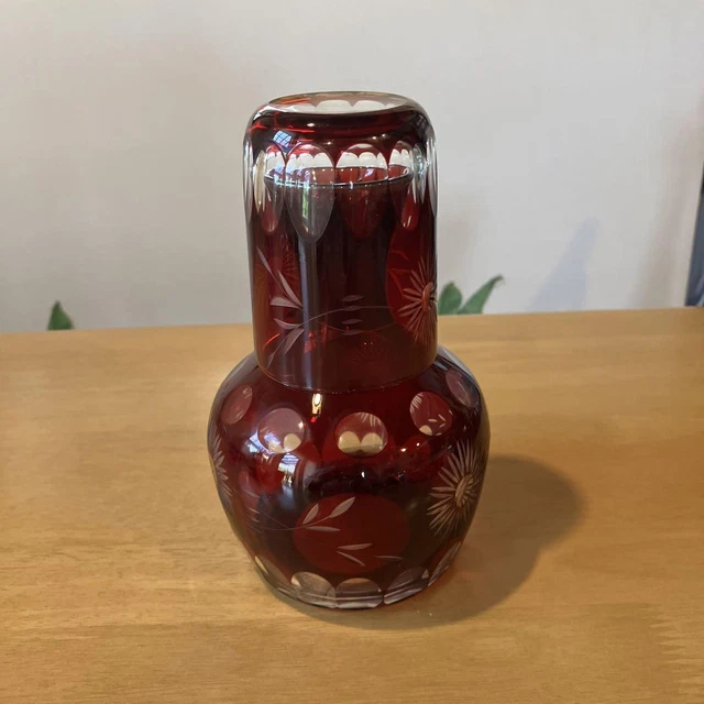 SHOWA ERA SUBMERGED Bottle Red Covered Edo Kiriko Jug Flower Vintage ...