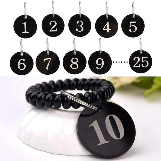 25PCS NUMBER TAG Rings Acrylic Round Number Tags Hollowed Key Tag for ...