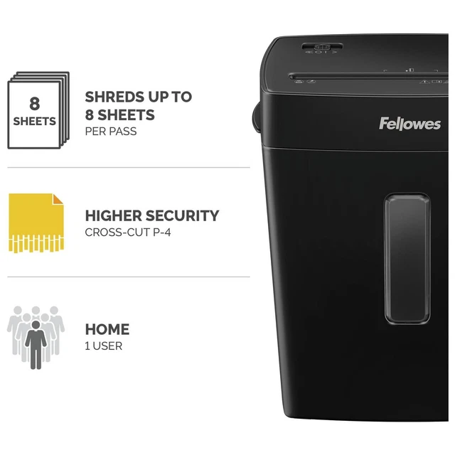FELLOWES P-42C CROSS Cut Paper Shredder 8 Sheet DIN P4 Home Office Open ...
