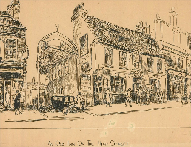 EARLY 20TH CENTURY Pen and Ink Drawing - An Old Inn of the High Street ...