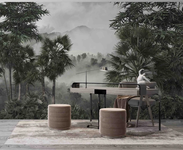 3D TROPICAL JUNGLE Misty Trees Wallpaper Wall Mural Peel and Stick ...