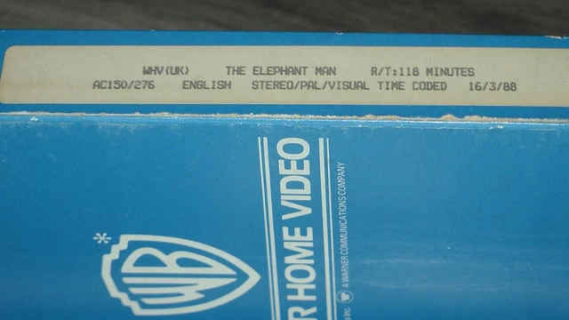 THE ELEPHANT MAN VHS Video Timecode Sample Dealer Tape Warner Pre Cert ...