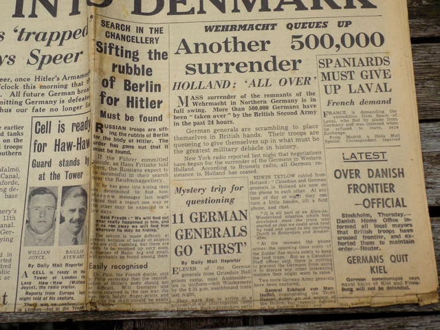 ORIGINAL WW2 DAILY Mail Newspaper: May 4, 1945 ~ BRITISH CROSS KIEL ...