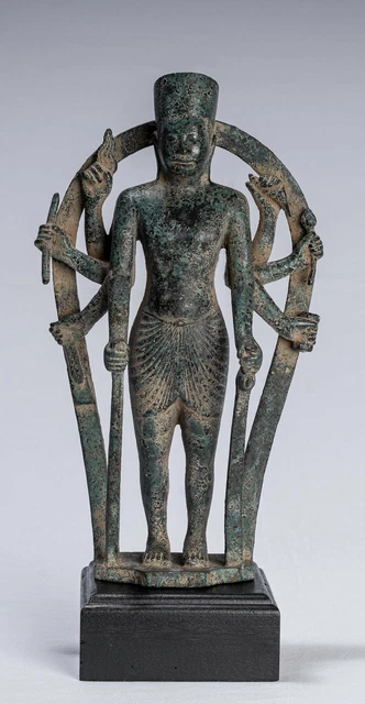 ANTIQUE KHMER STYLE 8 Arm Vishnu Statue - Protector & Preserver - 34cm ...