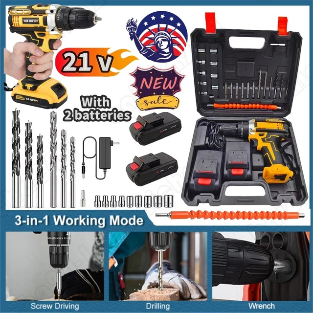 21V CORDLESS DRILL Electric Screwdriver Impact Driver Combi Drills Kit+ ...