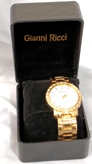 GIANNI RICCI LADIES Gold Tone Crystal Surround Designer Watch-NEW ...