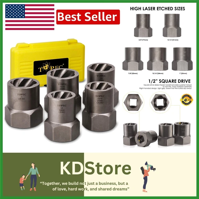 DURABLE 5-PIECE IMPACT Bolt Extractor Set - Heavy-Duty Design for ...