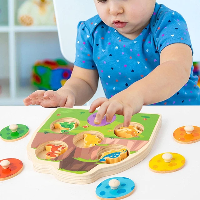 WOODEN PEG PUZZLE Color Sorting Shape Puzzle Educational Toy Sorting ...