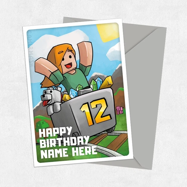 MINECRAFT PERSONALISED BIRTHDAY Card - “Alex Minecart” gamer ...