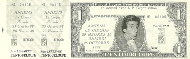 RARE / TICKET Comedy Concert Humor Show - Jean Lefebvre A Amiens 1997 £ ...