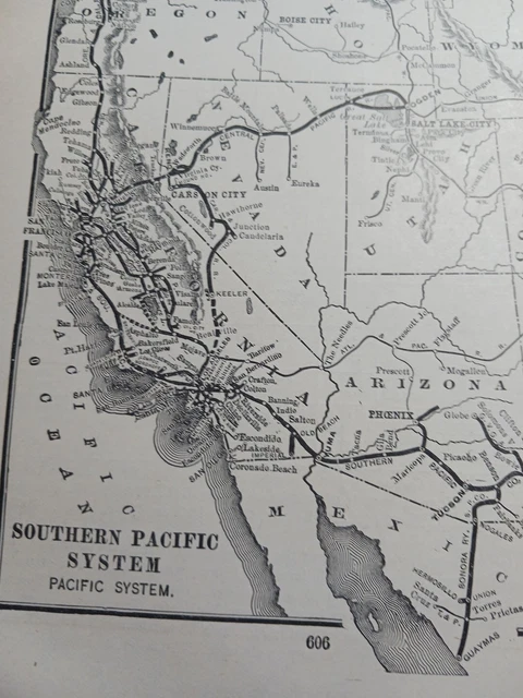 1904 RAILROAD MAP SOUTHERN PACIFIC SYSTEM west All Lines Stations CA NV ...
