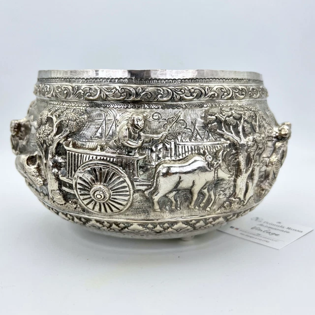 ANTICA CIOTOLA IN Argento 900 Birmano Scodella Centrotavola Thabeik ...