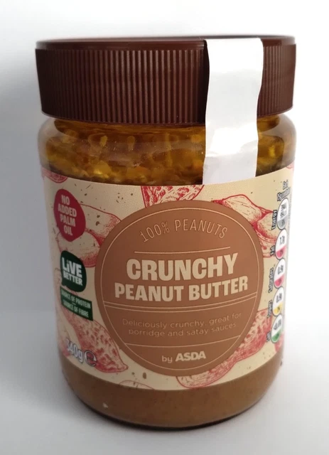 668. ASDA CRUNCHY Peanut Butter 100% Nuts 340g REDUCED Best Before July ...