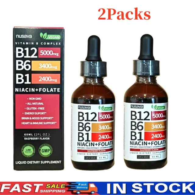 2PCS NUSAVA VITAMIN B12 B6 Liquid Drops, B12 Sublingual B Complex - B12 ...
