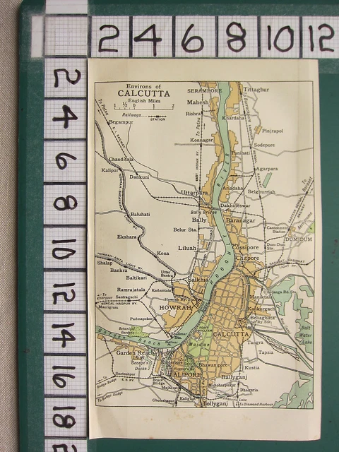 1938 INDIA INDIAN Tourist Map ~ Calcutta Environs Fort William Alipore ...