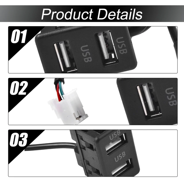 ANTI CORROSION CAR Dash Mount Dual USB Port Panel Adapter with 145cm ...