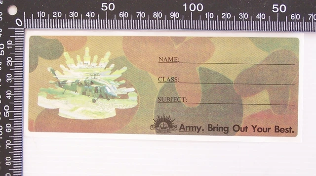 VINTAGE AUSTRALIAN ARMY School Class Exercise Book Sticker Decal Name ...