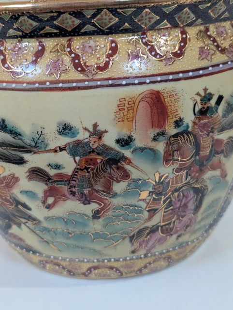 VINTAGE SATSUMA STYLE Asian Large Fish Bowl Planter - Samurais Koi Fish ...