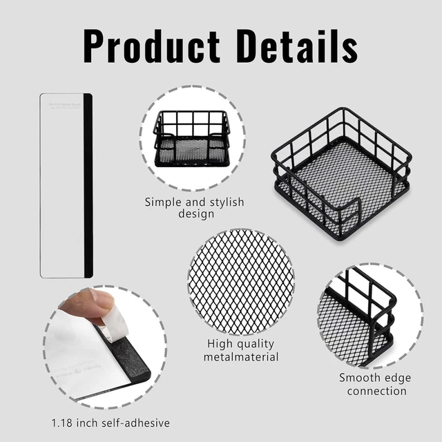 STICKY NOTE HOLDER for Desk, 1 PCS Black Sticky Notes Holder with 2 PCS ...