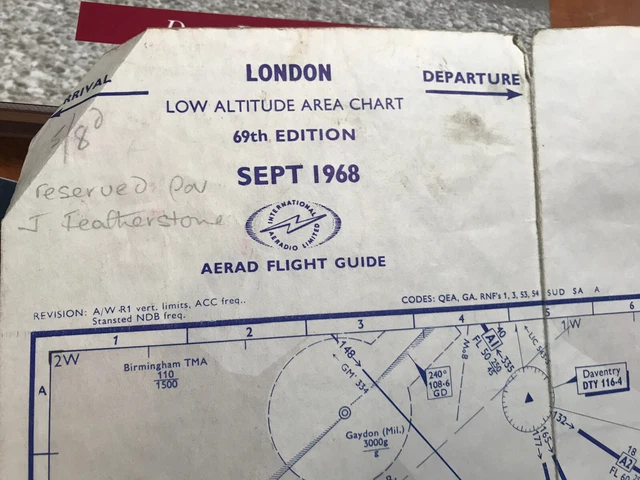 1968 AERAD FLIGHT Guide Map Chart Aviators London Folded Aircraft ...