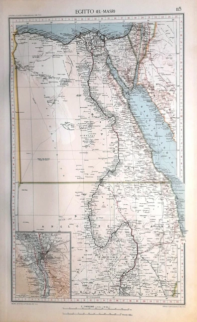 CARTA GEOGRAFICA ANTICA EGITTO EPOCA COLONIALE tra 1e2 GUERRA 1927 ...
