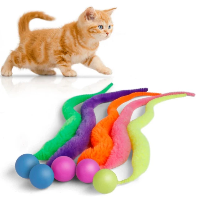 5 PCS FUZZY Worm Cat Toys Indoor Cats Bouncy Ball Bouncy Balls Nice Cat ...