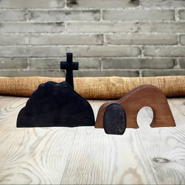 NNETM HANDCRAFTED WOODEN Cross Empty Tomb Easter Statue Set - Maple and ...