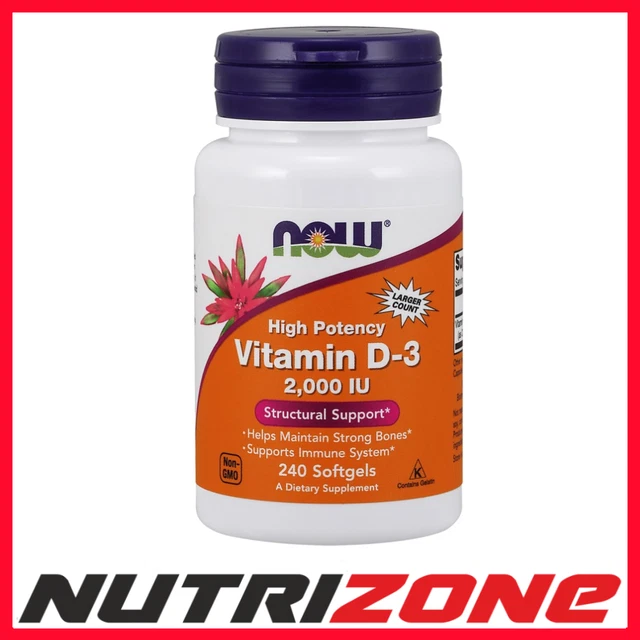 NOW FOODS VITAMIN D-3 2000 IU High Potency Bones & Immune Support - 240 softgels £15.50 ...