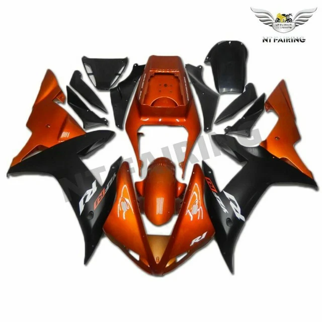 FL INJECTION ORANGE Black Body Kit Fairing Fit for Yamaha YZF R1 2002 ...