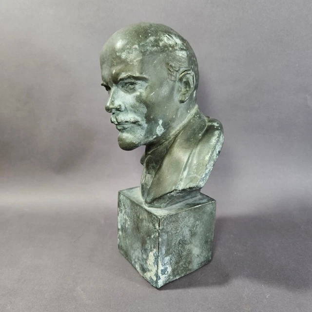 ORIGINAL SOVIET RUSSIAN BIG FIGURINE LENIN STATUE BUST Metal Sculpture ...