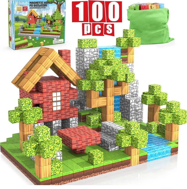 MINECRAFT STYLE MAGNETIC Blocks 100 Piece Construction Toy Imaginative ...