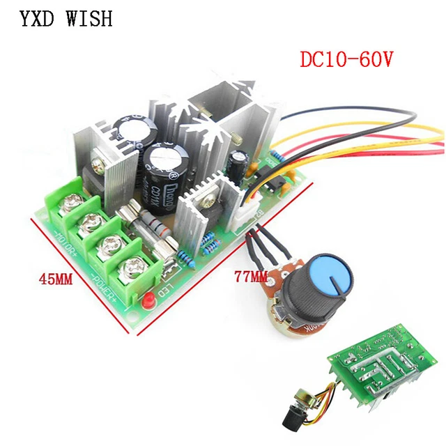 10-60V PWM DC Motor Speed Controller Switch DC 20A Current Voltage ...