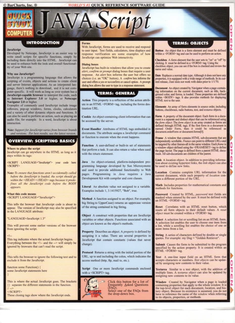 JAVASCRIPT BAR CHARTS Quick Study Reference Guide - 4pp plastic-coated ...