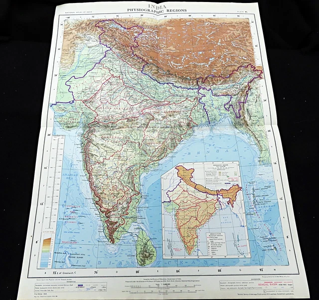 LARGE VINTAGE MAP of India Indian Government Survey Physical Geography ...