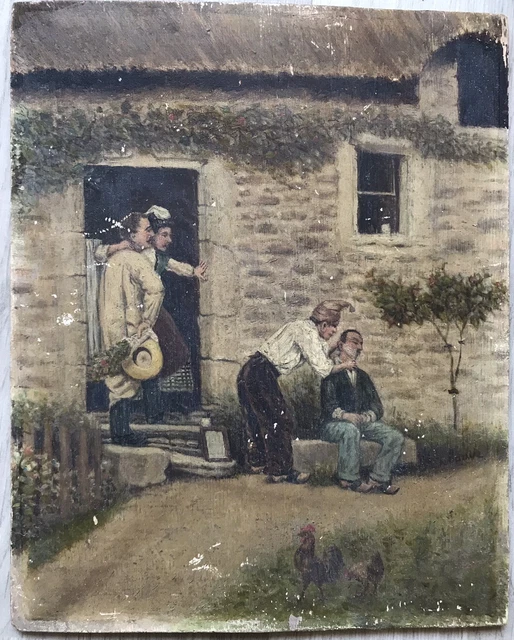 TABLEAU PEINTURE ANCIENNE Huile Paysage personnage Début XIXème Siècle ...