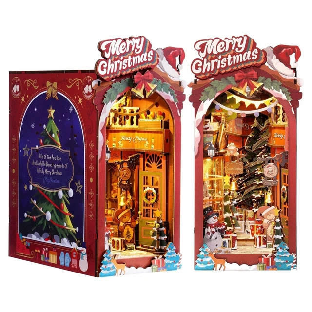 ROLIFE 3D DIY Christmas Book Nook Kit Wooden Puzzle Bookshelf Insert ...