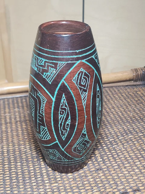 VINTAGE BRAZILIAN POTTERY Marajoara 8" Tall Etched Pottery Vase BELINI ...