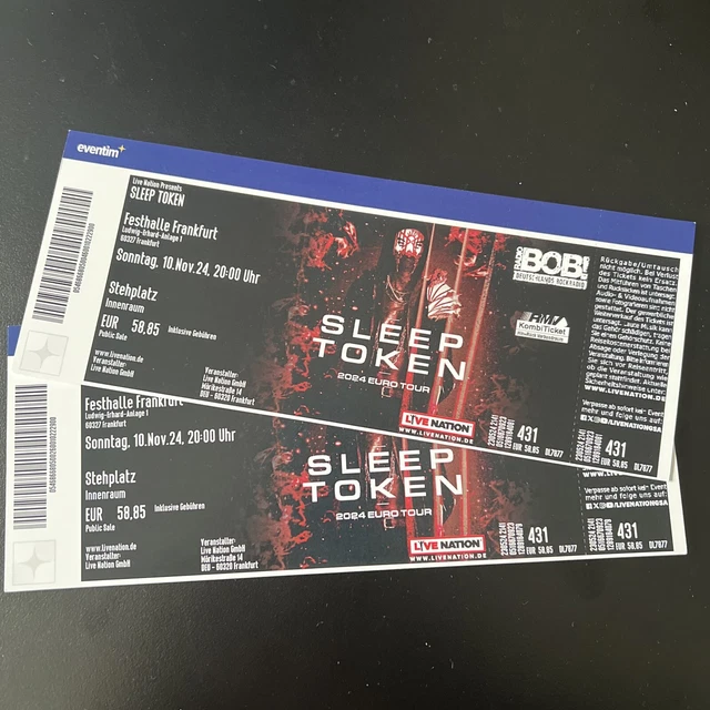 TICKETS SLEEP TOKEN, Stehplatz 10.11.2024 EUR 80,00 - PicClick DE