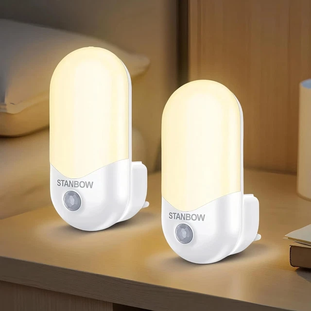 2-PACK PLUG-IN WALL Motion Sensor Night Lights | 1W 60LM 3000K Warm ...