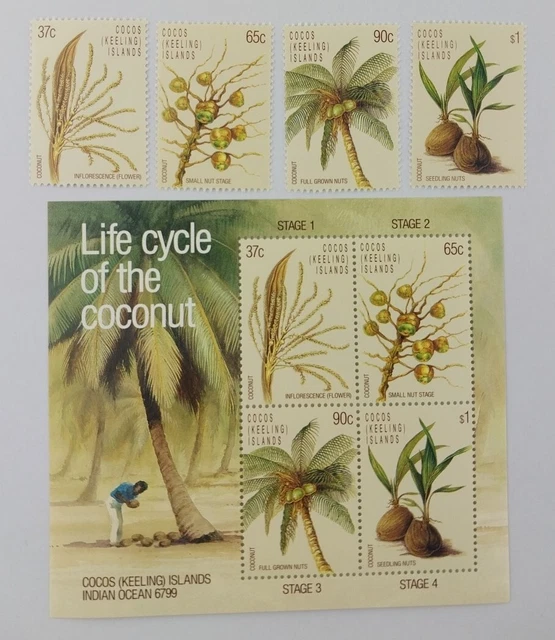1988 COCOS ISLANDS Life Cycle Of The Coconut Mini Sheet Fine Mint Mnh ...