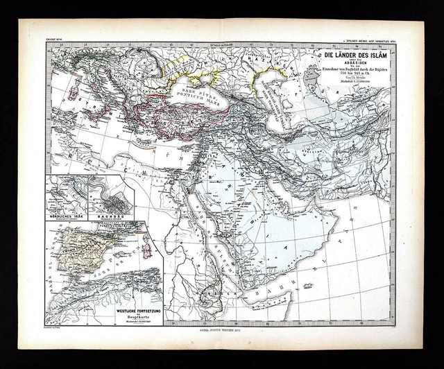 1880 SPRUNER MAP Muslim Islam Abbasids Caliphate 750-945 Bagdad ...
