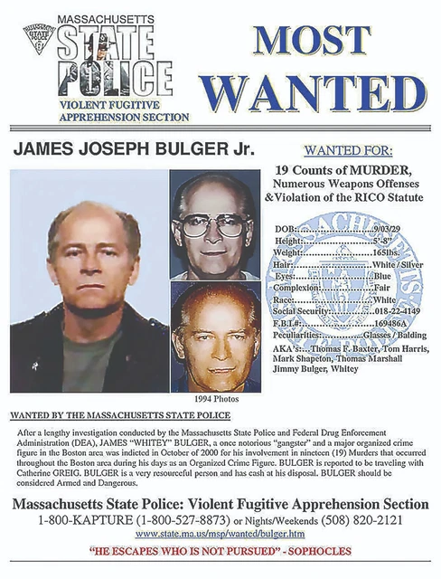 JAMES WHITEY BULGER Photo Fbi Most Wanted Poster Boston Mob Mafia 8 ...