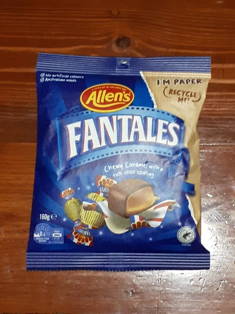 FANTALES. CHOCOLATE CARAMEL. Allen's fantales. Lollies, candy. 160g bag ...
