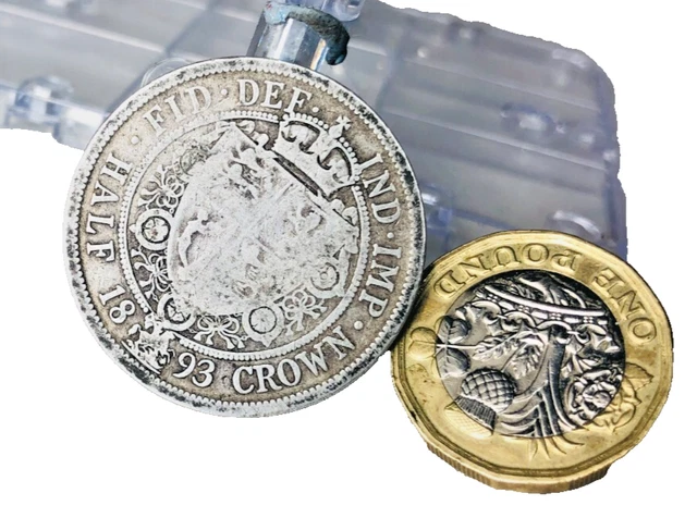 OLD MONEY HALF Crown Coin 1893 Queen Victoria Currency Vintage ...