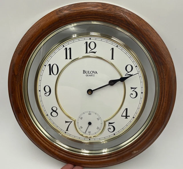VINTAGE BULOVA C4596 William Solid Oak Floating Dial Wall Clock 14 ...
