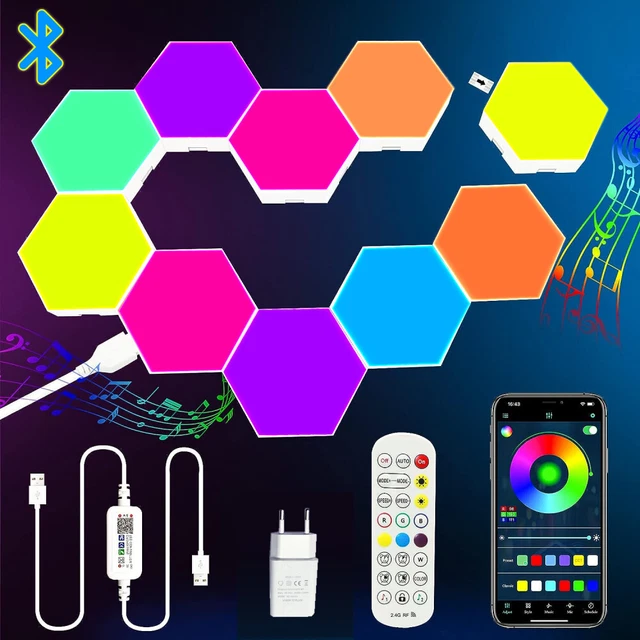 10 TOUCH HEXAGON LED Panel RGB Gaming Wand Sechseck Wandleuchte Licht ...