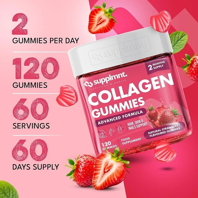 SUPPLMNT MARINE COLLAGEN Gummies, 2 Months Supply Hydrolysed Collagen ...