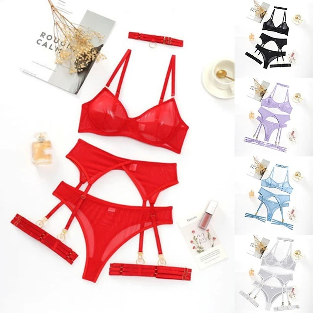 Sexy See Through Lingerie Set Lace Bra Thong Garter Belt Seductive Sleepwear £1693 Picclick Uk