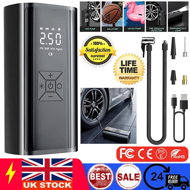CAR TYRE INFLATOR Cordless Digital USB Rechargeable Tire Air Compressor ...